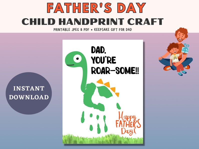 Dinosaur Handprint for Father's Day Roarsome Art Keepsake - Etsy
