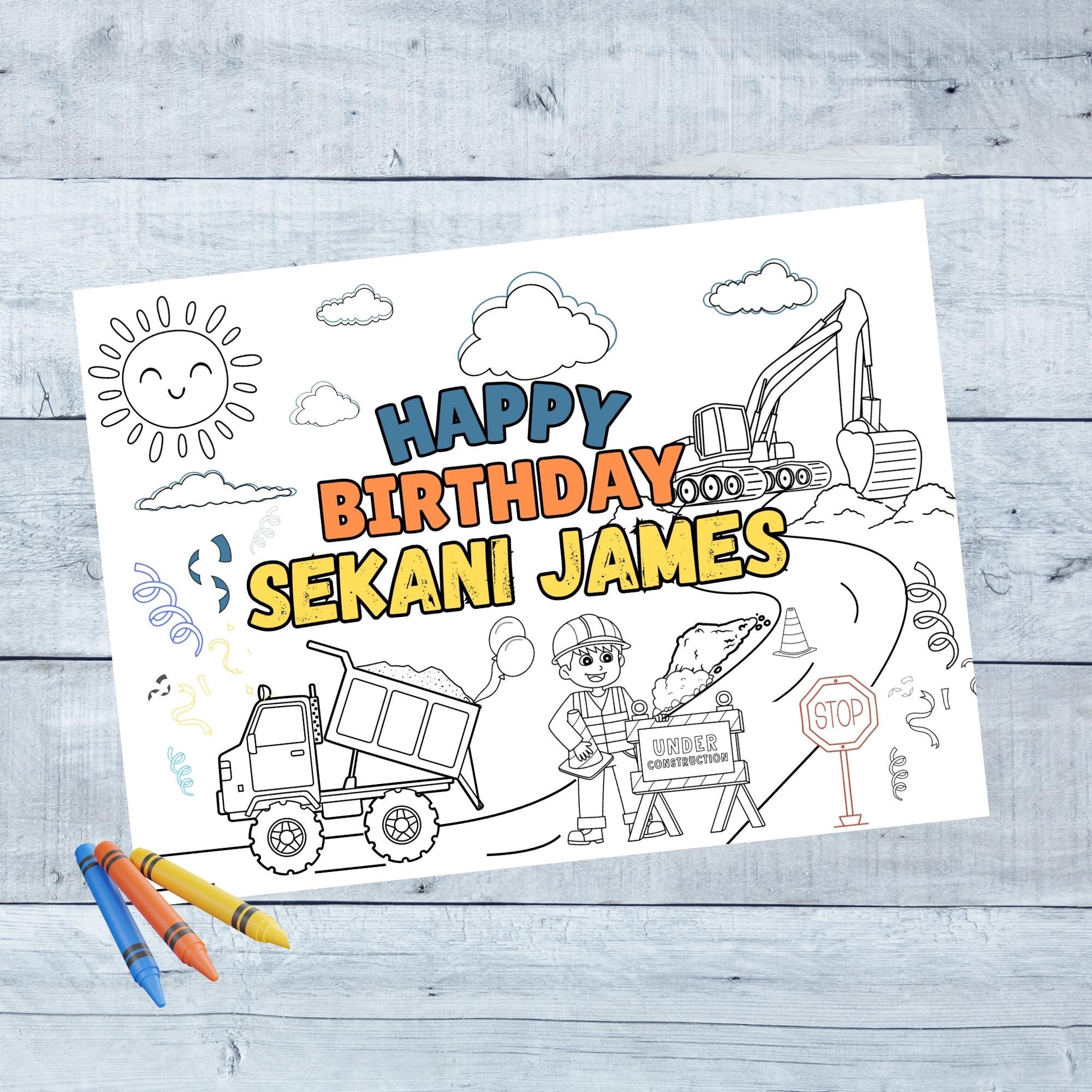 Construction Birthday Themed Colouring Sheet Placemat - Etsy