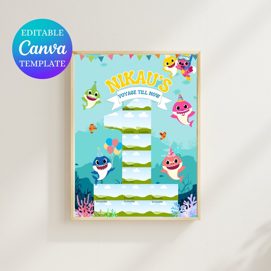 Baby Shark Number 1 Template Birthday Editable Template Photo Collage ...