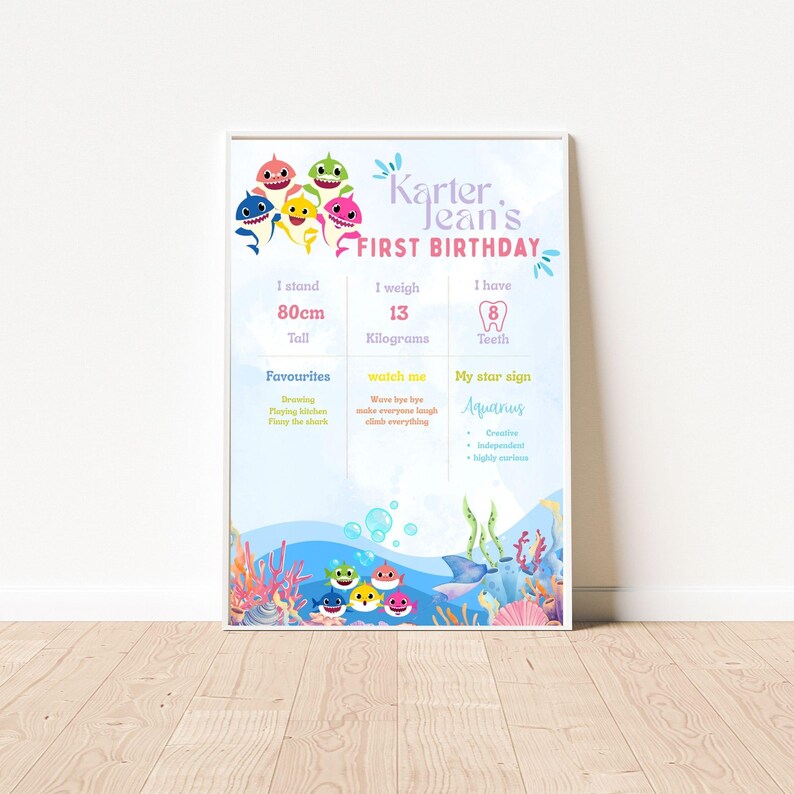 Baby Shark Themed Milestone Board Template | First Birthday Sign ...