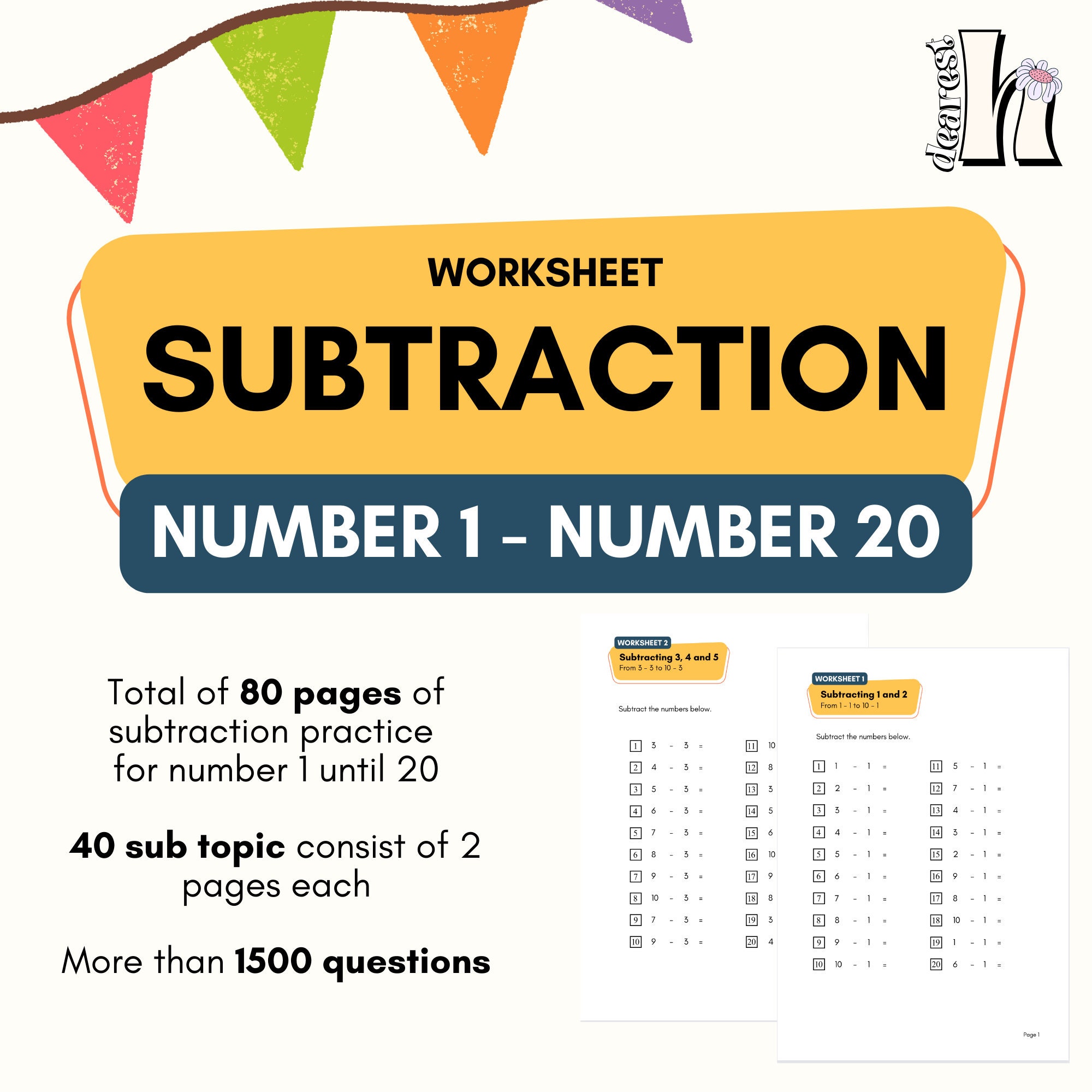 Digital Worksheet Subtraction 1 Until 20 Preschool Kindergarten Primary ...