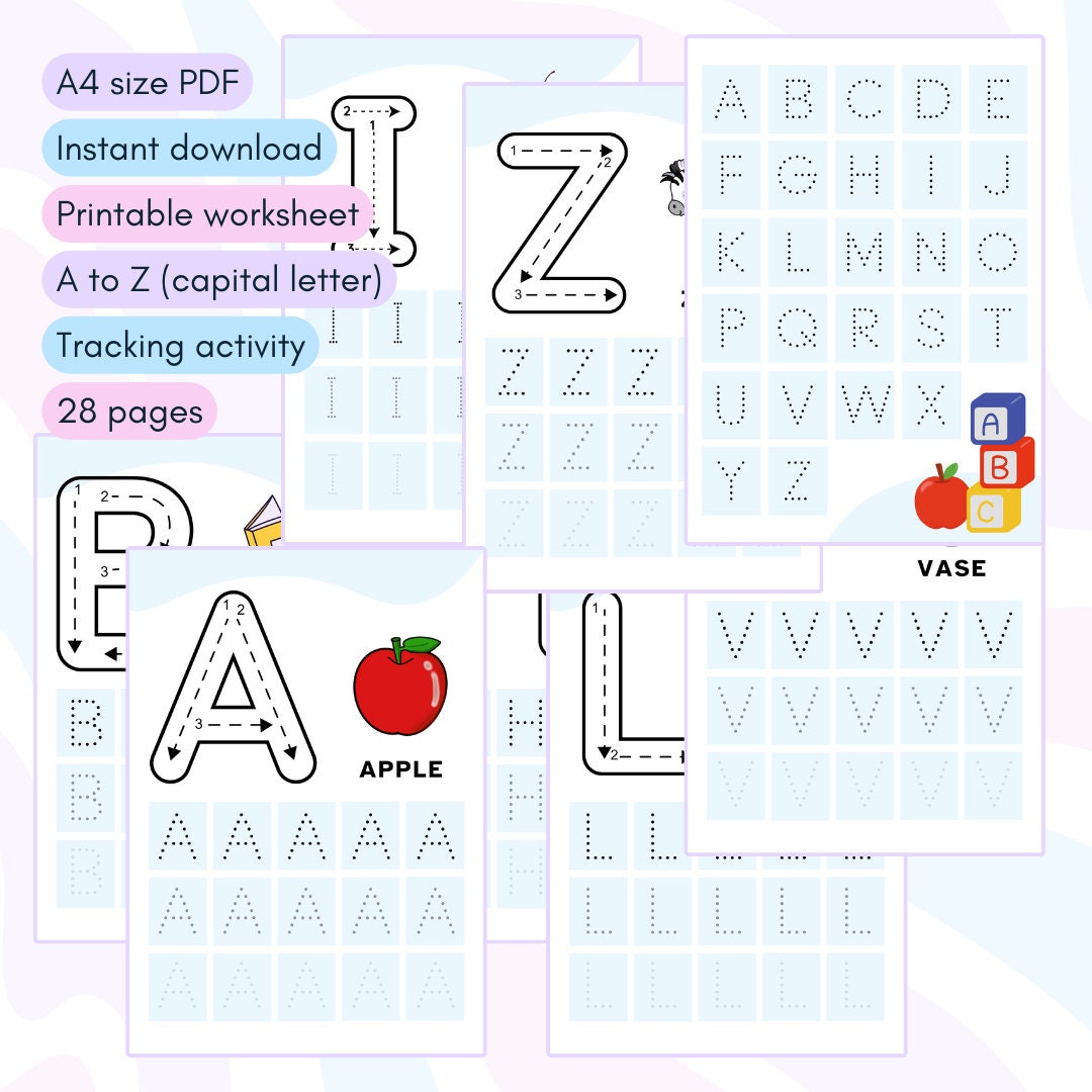 Alphabet A to Z Tracing Worksheet Homeschooling Preschool Kindergarten ...