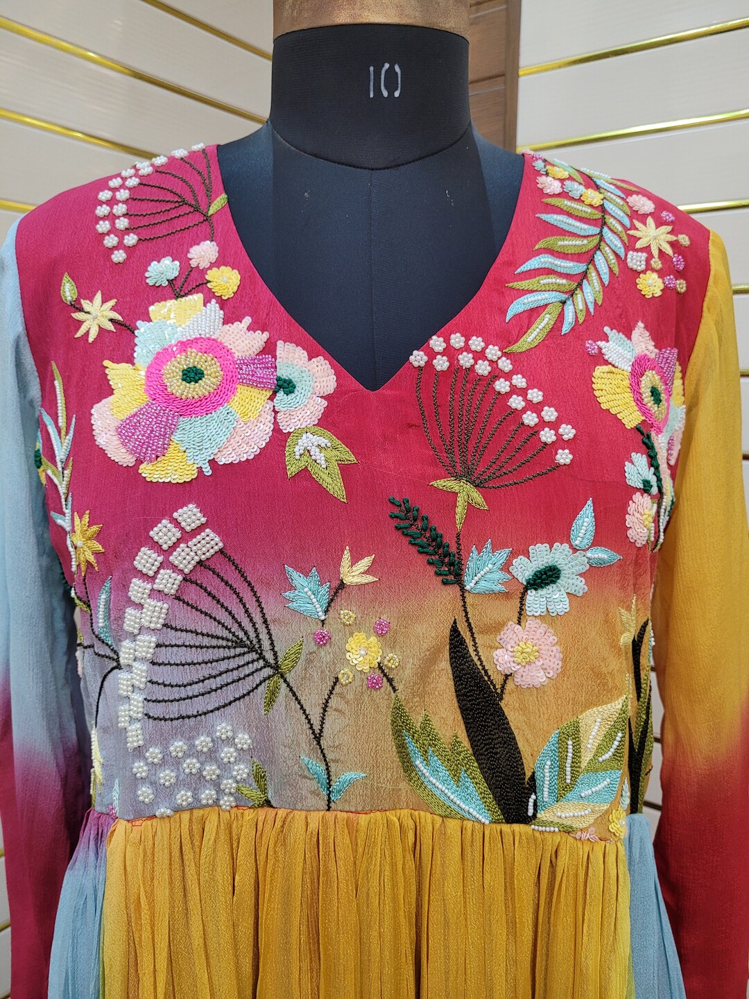 Multi Color Sequence Hand Work Gown - Etsy