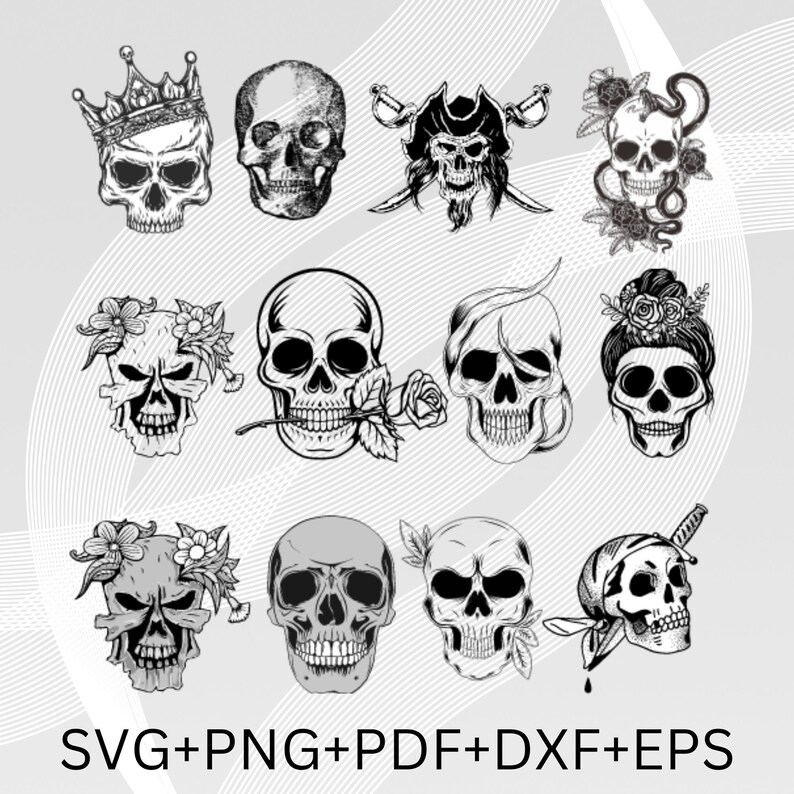 Skull Svg12 Skull Svg Bundle Skull Png Files Skull Head - Etsy