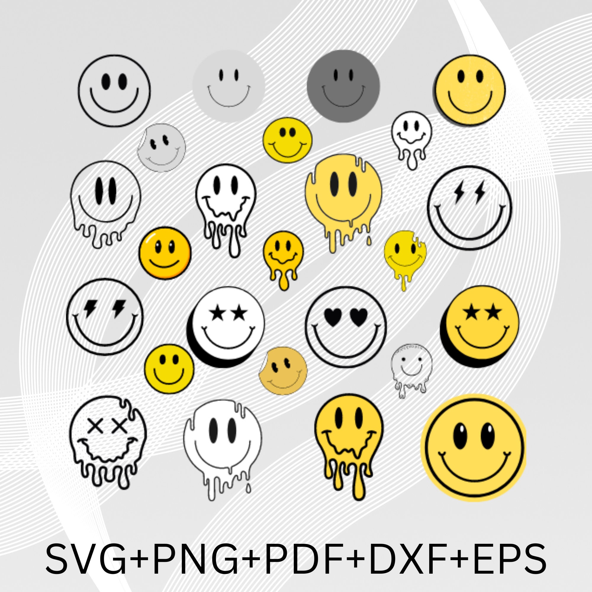 Smiley Face Svg, Melting Smiley Svg, Bundle of Smiley Svg, Drippy ...
