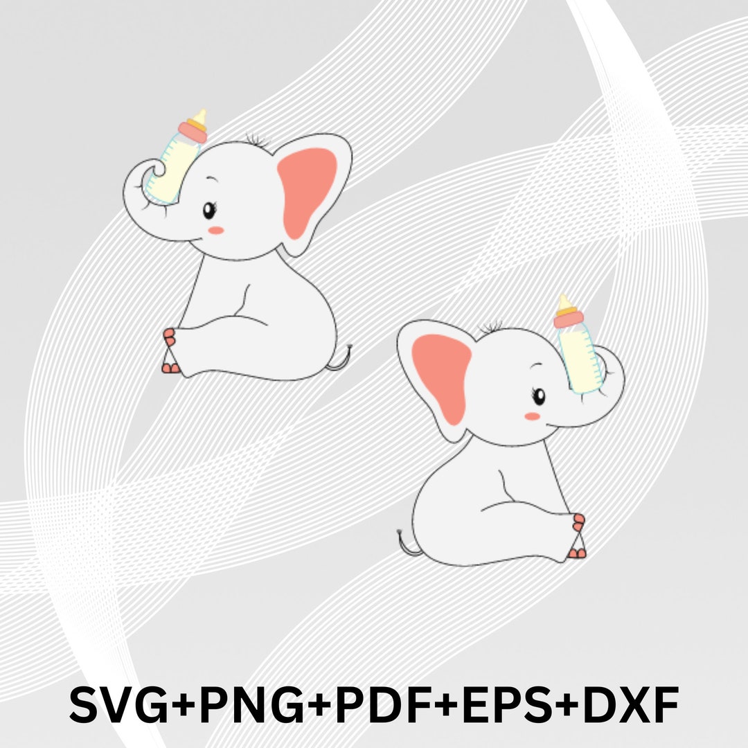 Baby Elephant Svg, Baby Elephant With Milk Bottle Svg, Baby Elephant ...