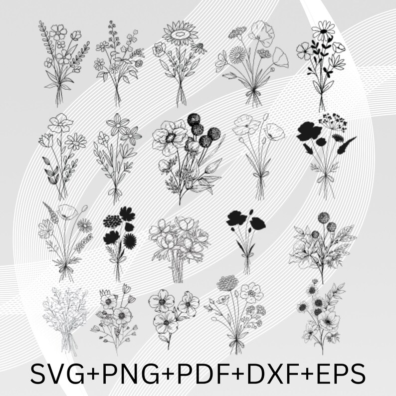 Bouquet Svg Bundle Flower Png Floral Svg Wildflower Minimalist