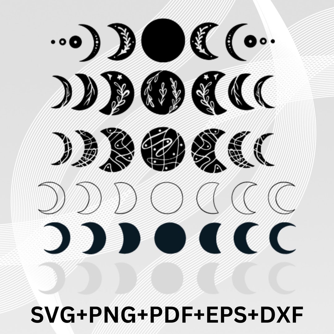 Moon Svg, Moon Phase Svg Bundle, Mystic Celestial Svg, Crescent Moon ...
