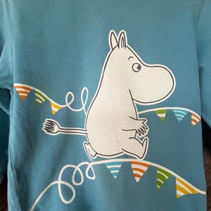 110 Cm MOOMIN Finnish Vintage Long Arm Tricot Jersey Shirt Blue Cotton ...