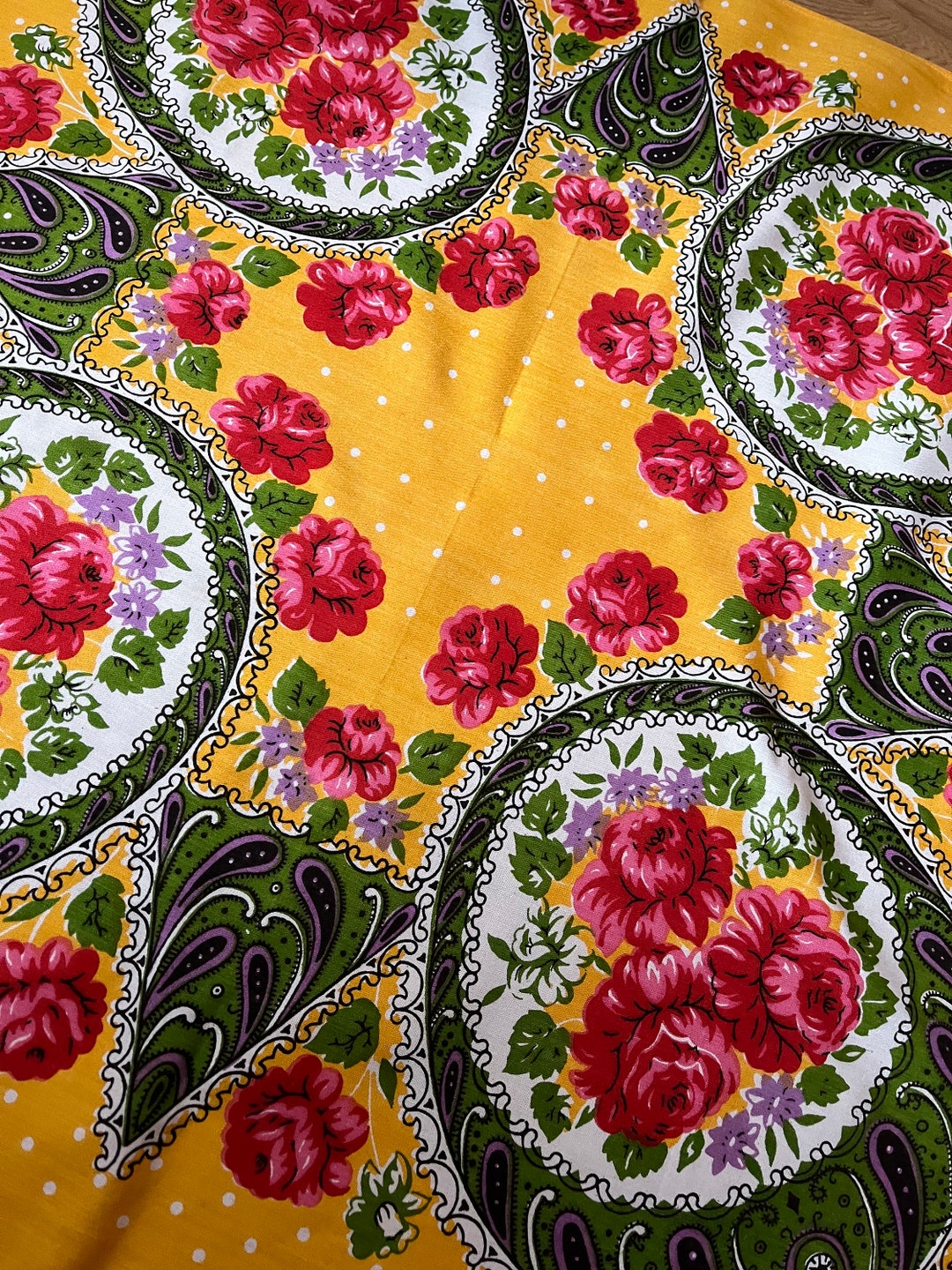 Soviet Era Vintage Cotton Head Scarf Floral Roses Pattern USSR Pattern ...