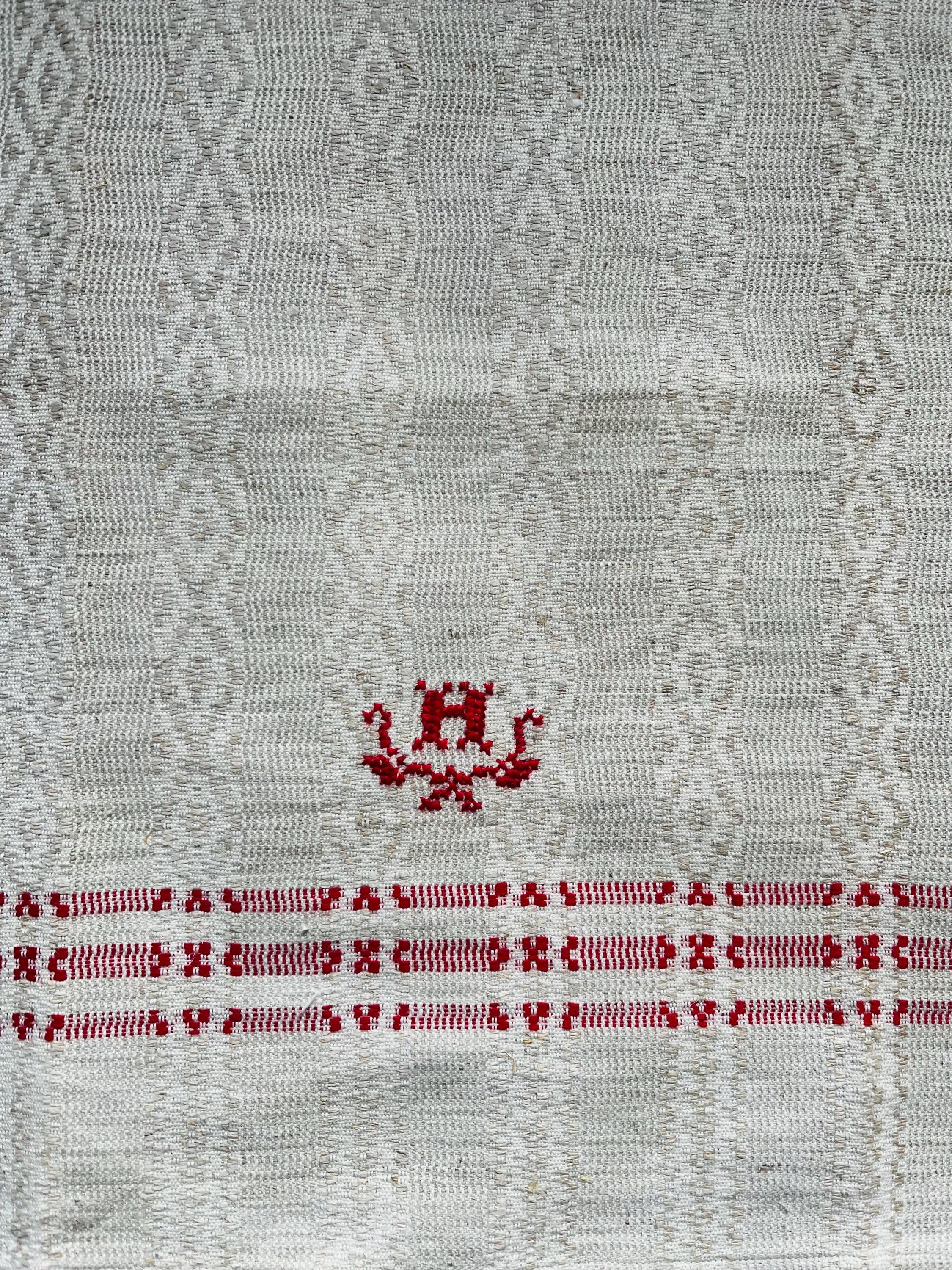 Swedish Vintage Towel Embroidery Monogram Letter H Decor Natural Linen ...
