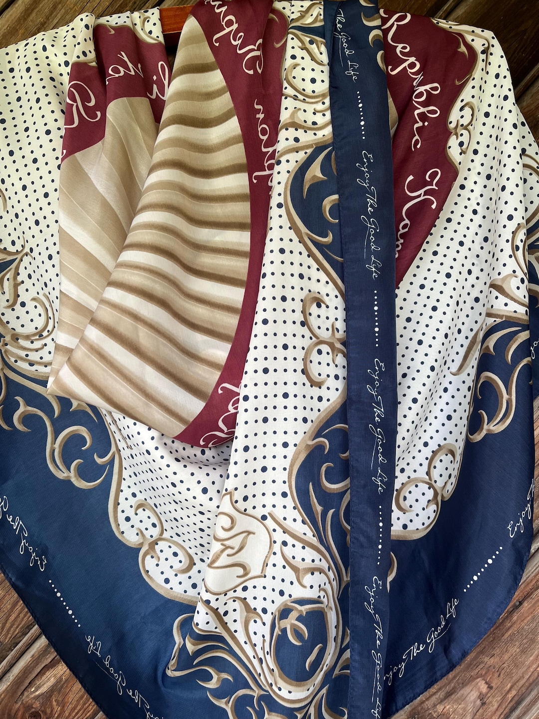Vintage Hampton Republic Large Scarf Navy American Classics Classical ...