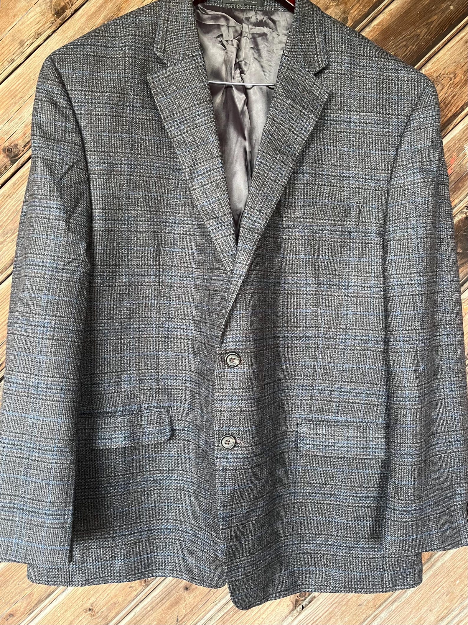 Vintage Ralph Lauren Men's Pure Wool Blazer Uk 44 US Checked Gray Blue ...
