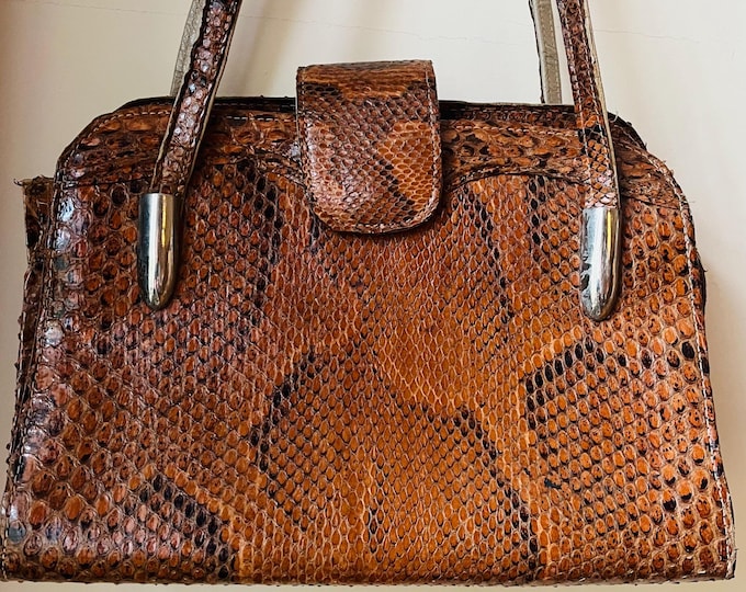 Vintage Genuine Natural Python Snake Skin Handbag Brown & Black Color ...