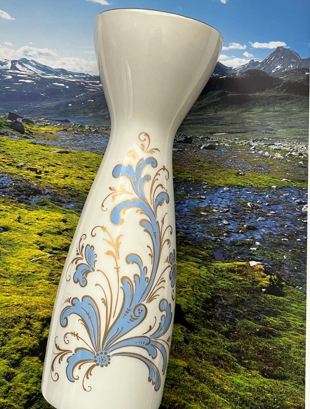 Seljo 1960 Porsgrund Norway Vase Torstein Rönjom Blue Gold Pattern ...