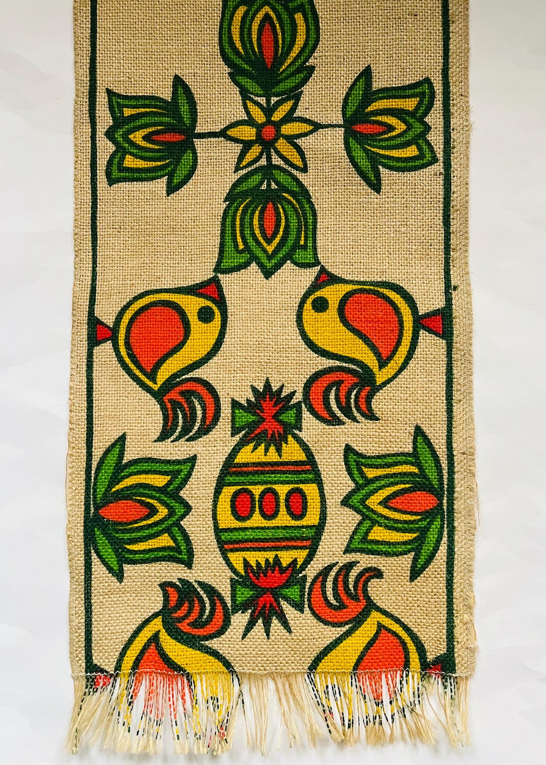 Easter Season Vintage Norwegian Rough Canvas and Color Print Textile ...