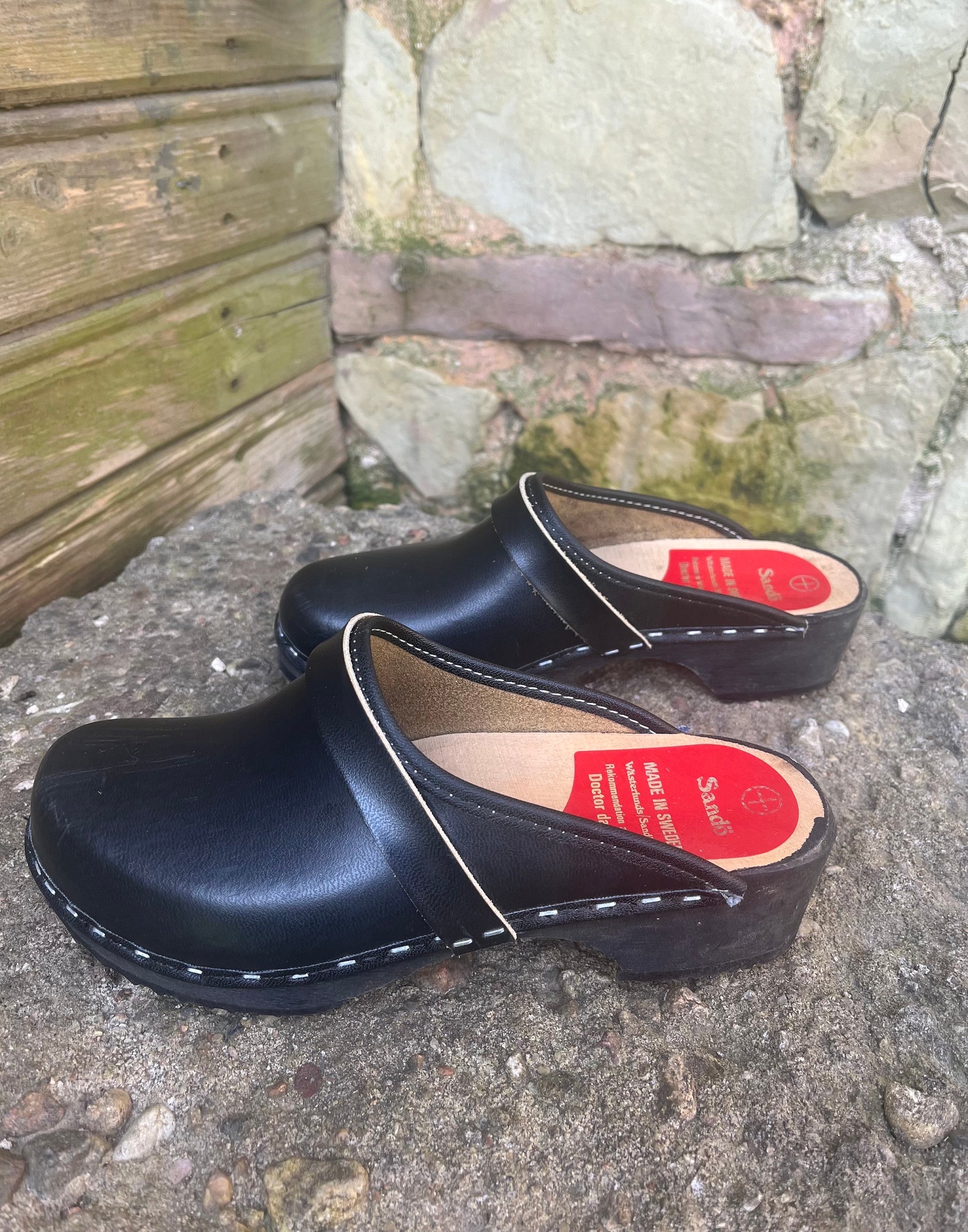 EUR 37 Swedish Sando Wooden and Genuine Leather Clogs Vintage Unused ...
