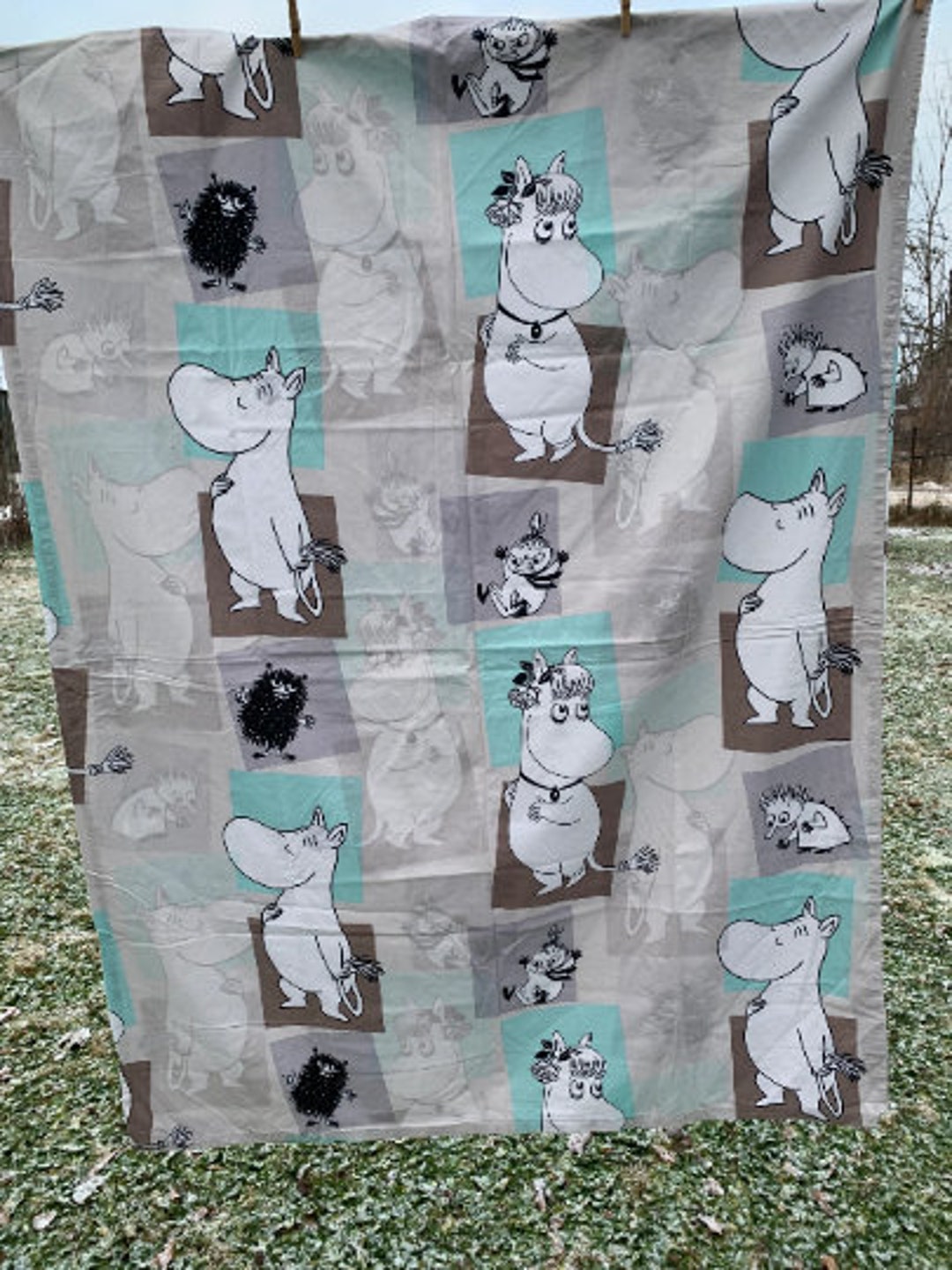 Moomin Characters Vintage Kids Duvet Cover White Blue Grey Black ...