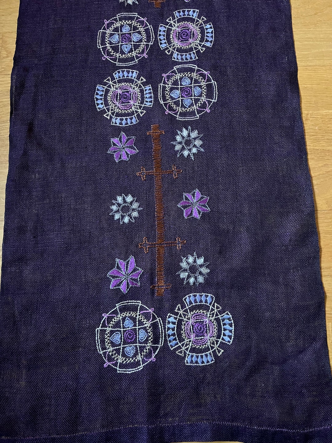 Swedish Vintage Modernist Style Embroidered Handmade Violett Canvas ...