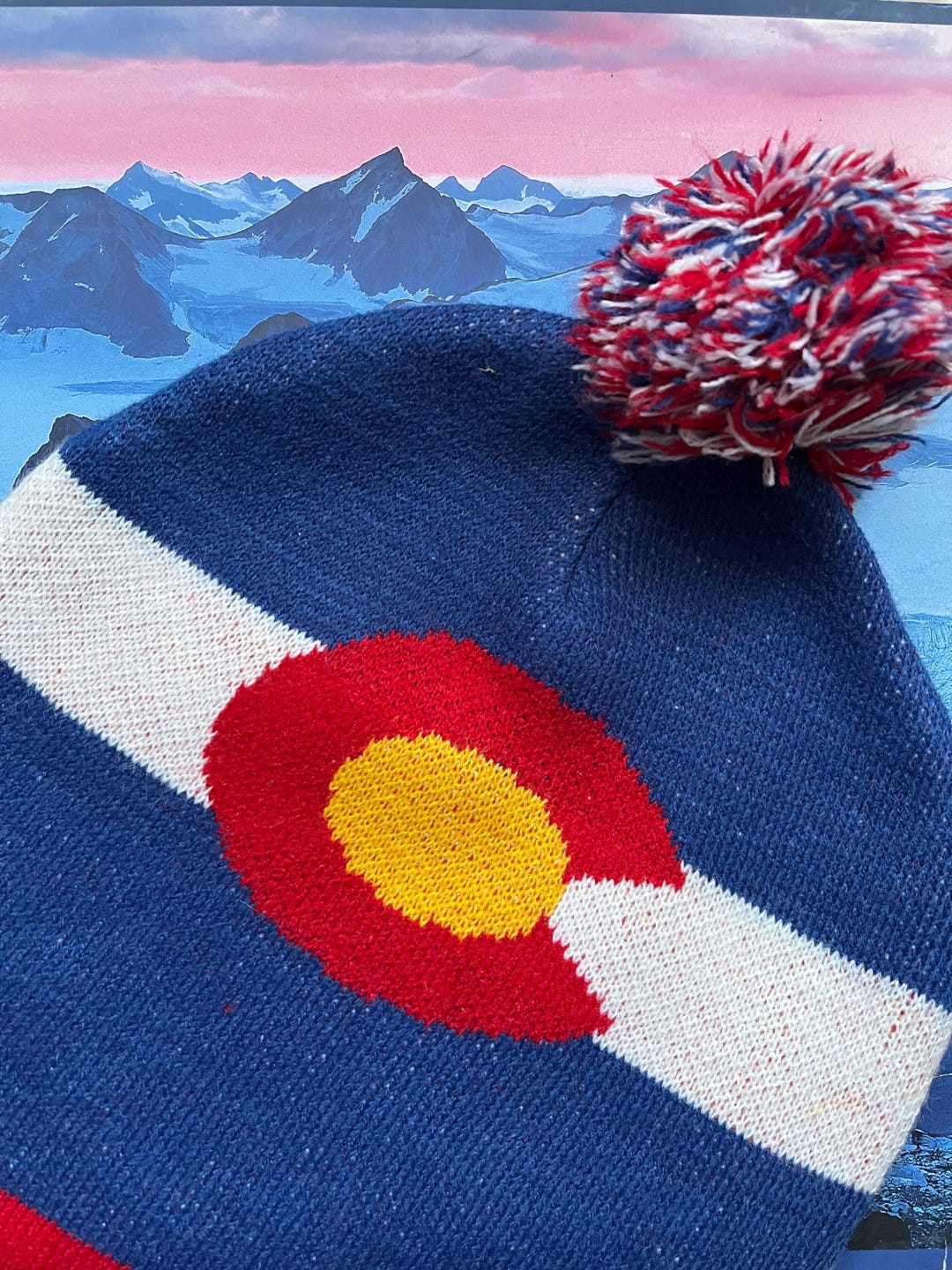 Burnies Colorado Flag Colors Symbols Winter Beanie Hat Unisex Pom Pom ...