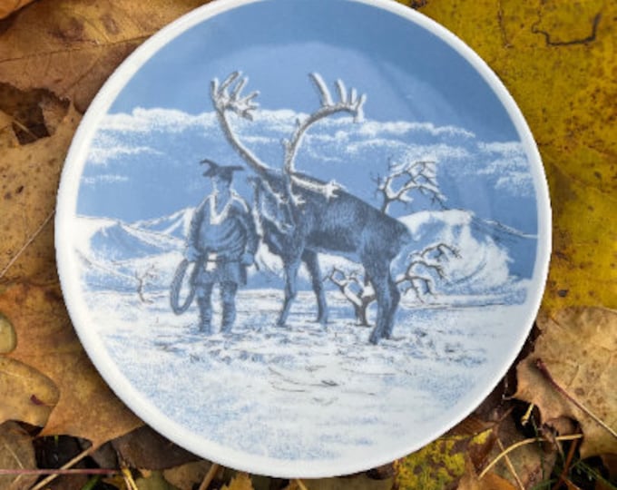 Porsgrund Norway Display Souvenir Plate Sami and Reindeer Wall Hanging ...