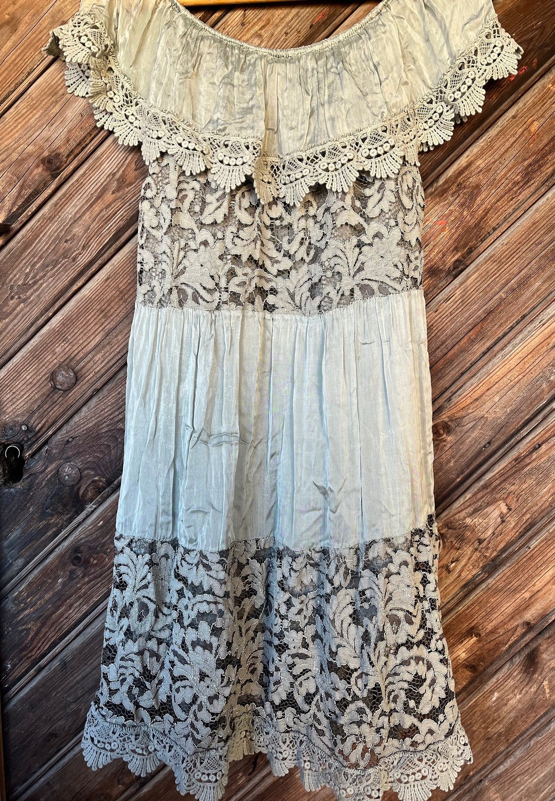 Vintage Italian Silk Blend and Lace 2000s Early Style Bardot Top or ...