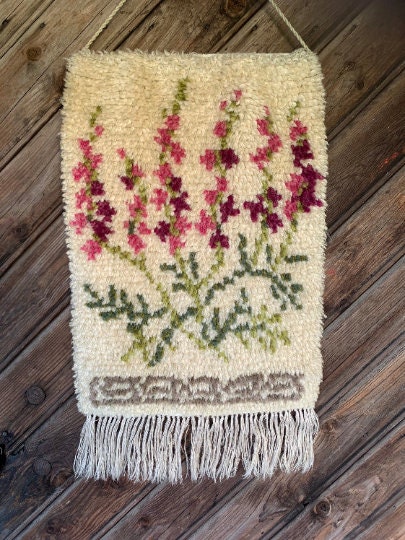 1960s Retro Swedish Rya Wall Hanging Flower Motif Wool and Canvas ...