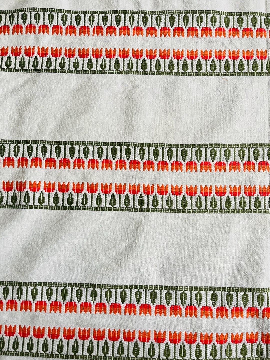 Tulip Motif Woven Swedish Tablecloth Sweden White Base Cotton Romantic ...