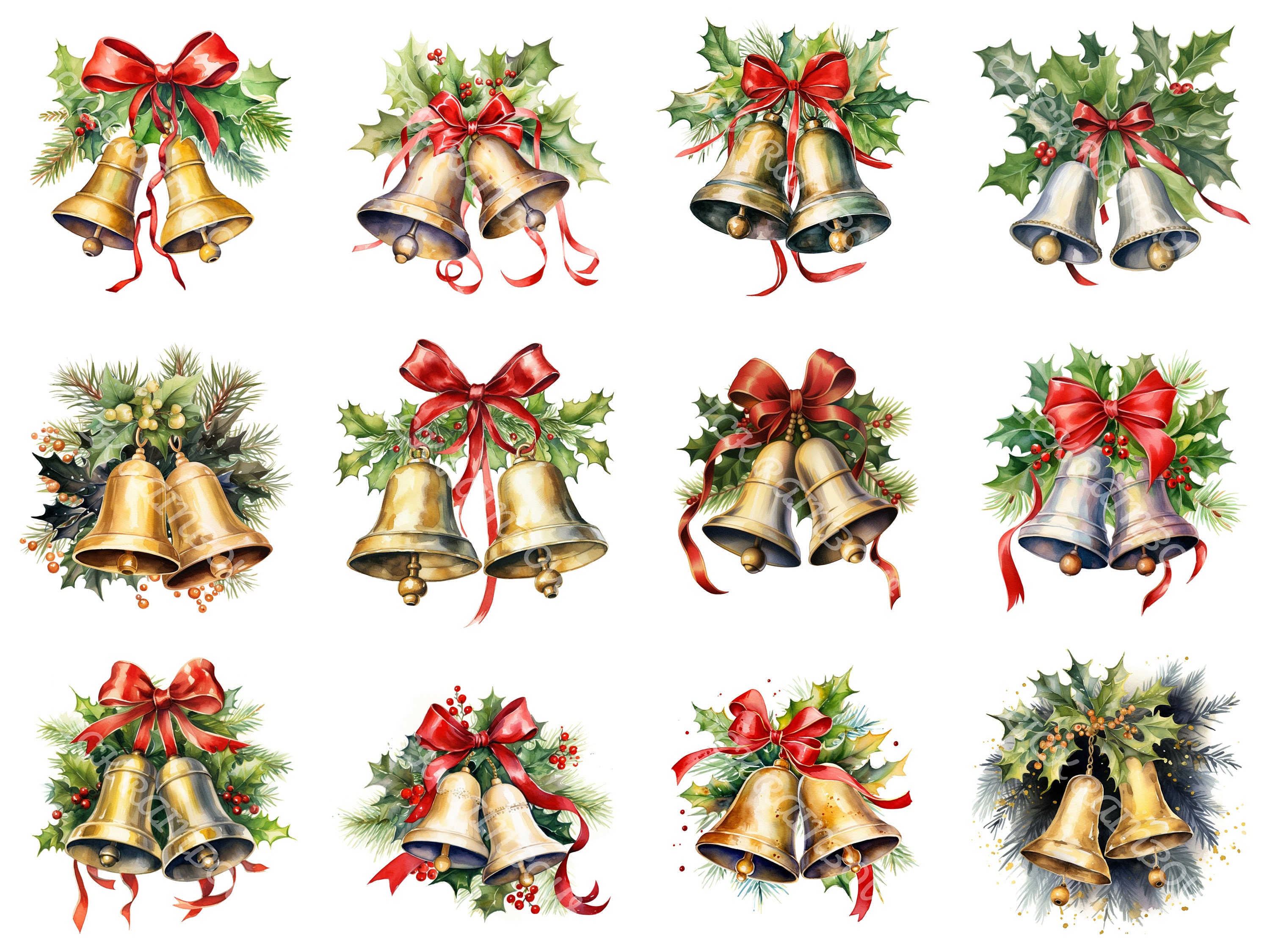 Christmas Bells Illustration, 12 High-quality PNG, Sublimation ...