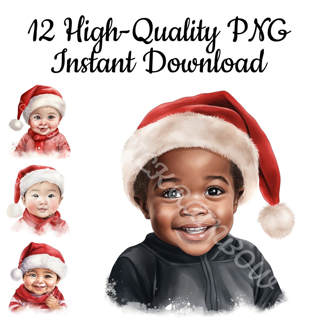 Multiracial Baby With Santa Hat Clipart, 12 Christmas Baby PNG ...