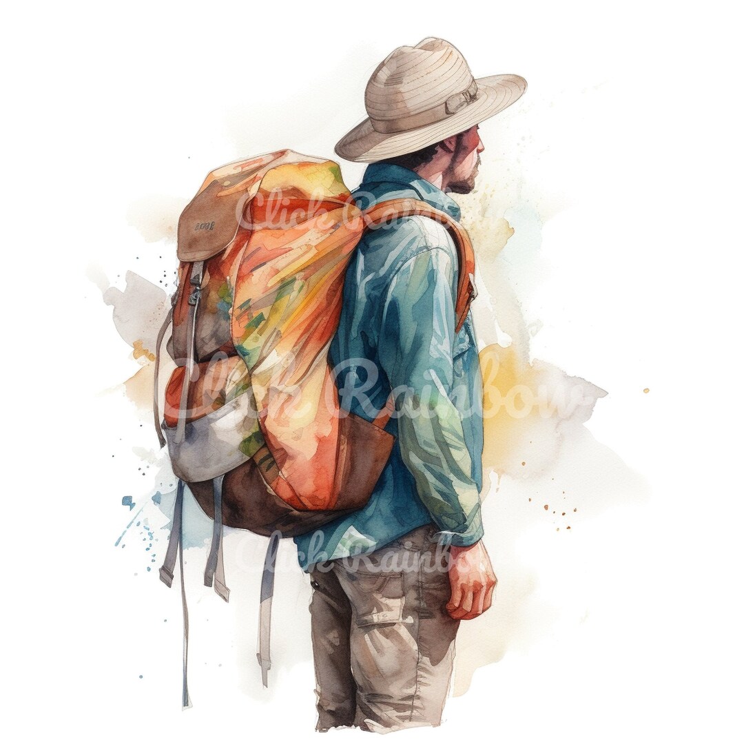 Backpacker Clipart, 12 Backpacker PNG, Backpacker Art Print, Backpacker ...
