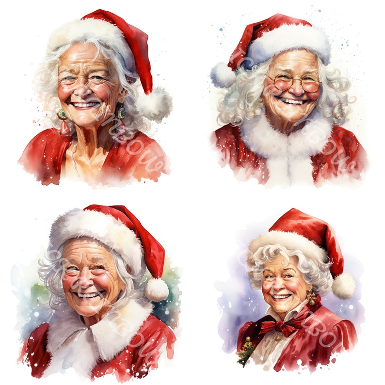 Mrs. Claus Watercolor Clipart: 12 Christmas PNG Illustrations (instant ...