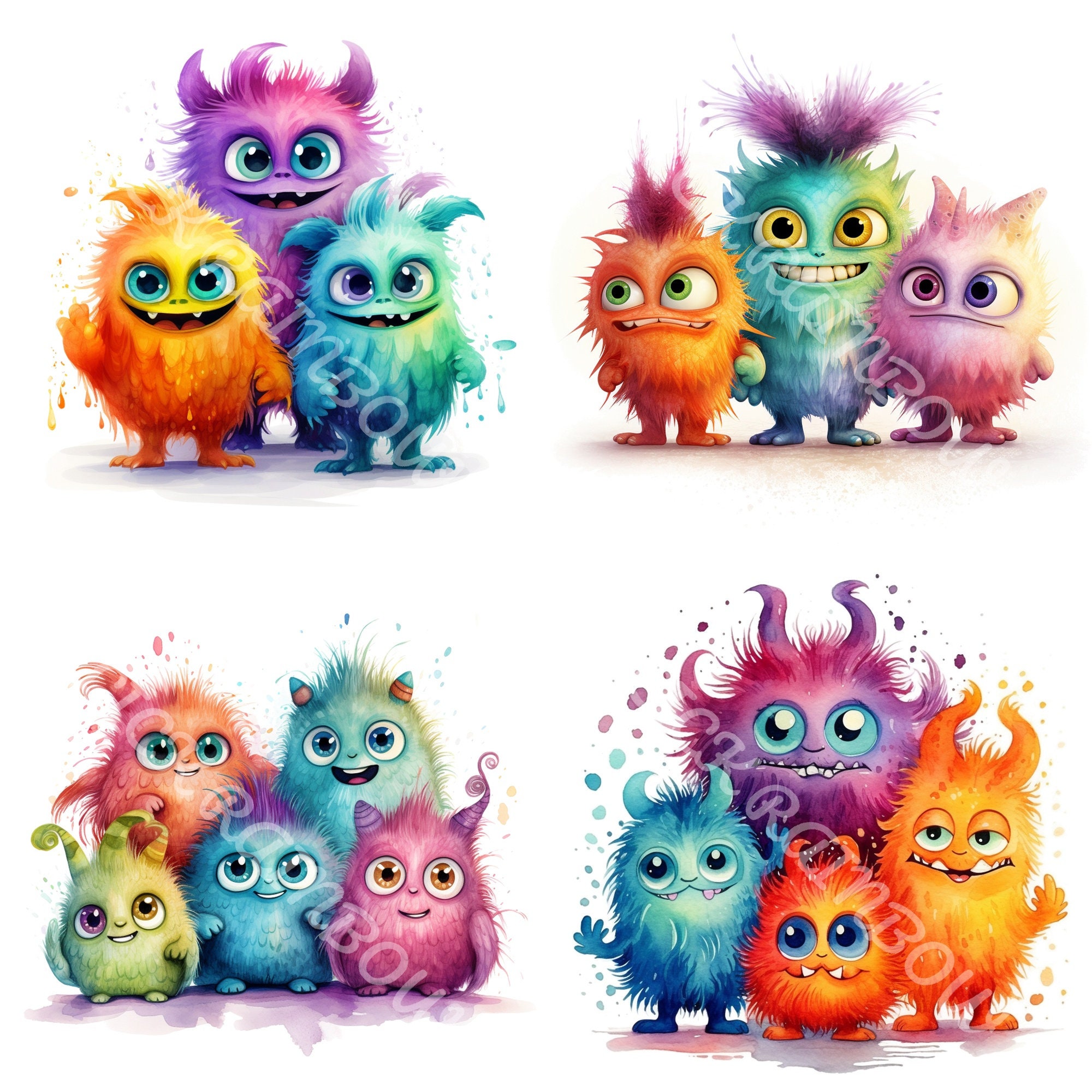 Cute Monster Clipart, Colorful PNG Illustrations (digital Download) - Etsy