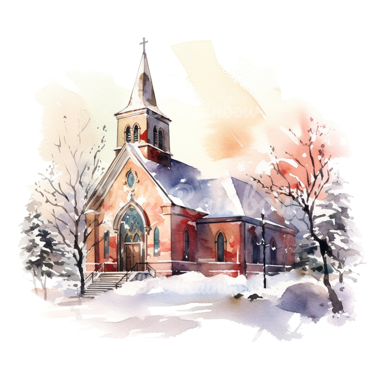 Church in Winter Clipart, 12 High-quality PNG, Christian Printable ...