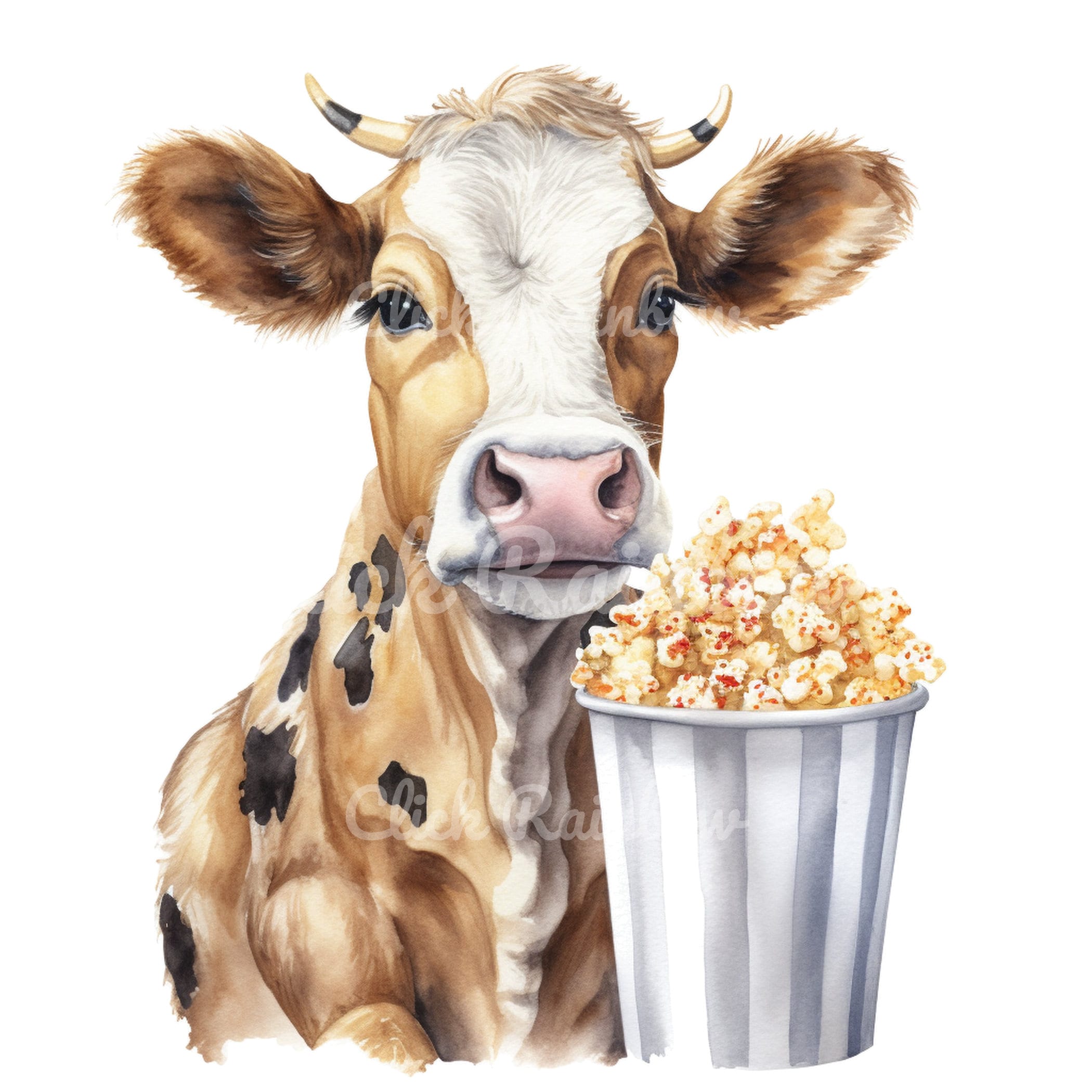 Cow Eating Popcorn Clipart, 12 Cow PNG, Cow Illustration, Cow Painting ...