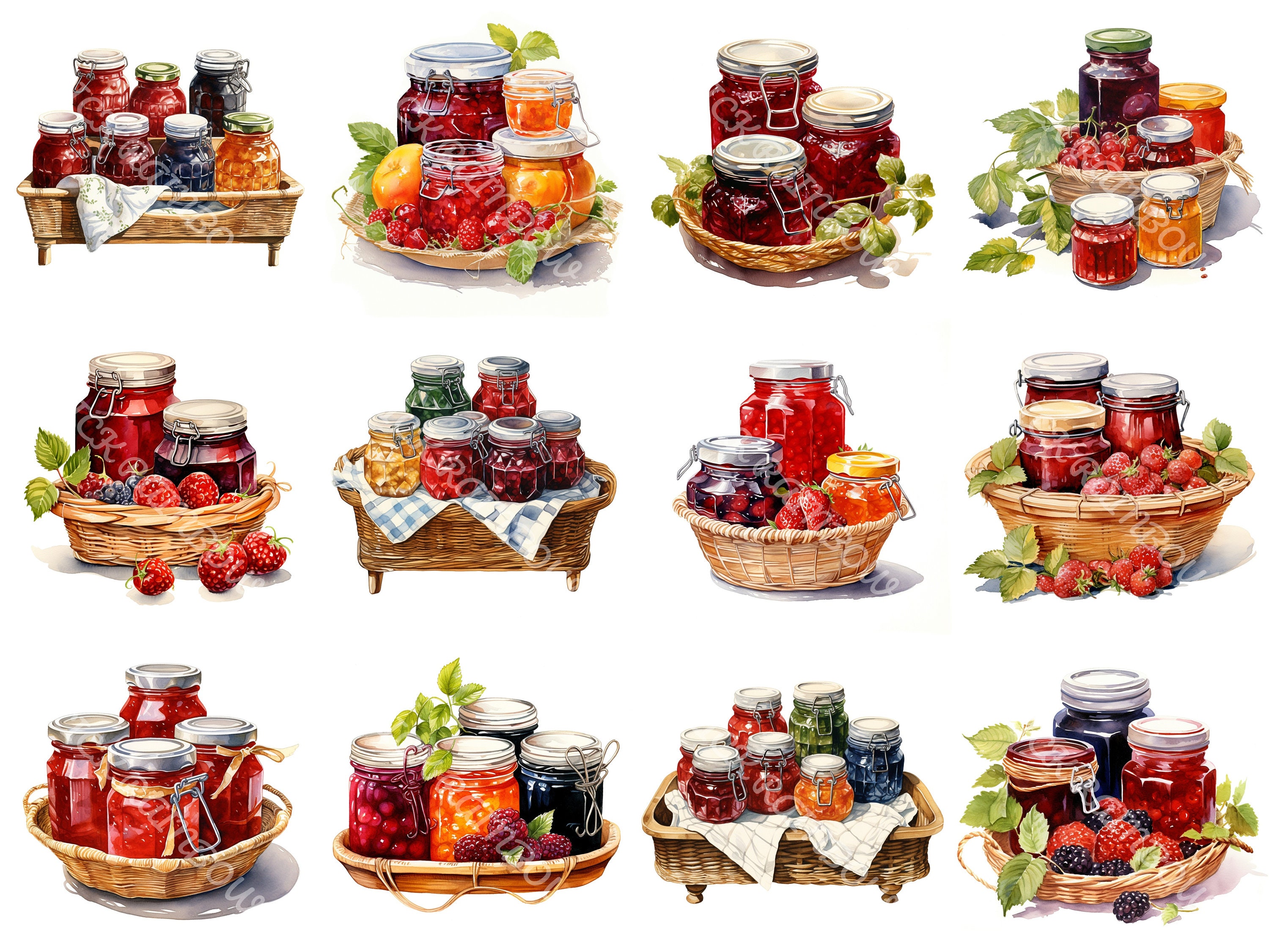 Jam Jars Clipart, 12 High-quality PNG, Sublimation, Printable, Paper ...