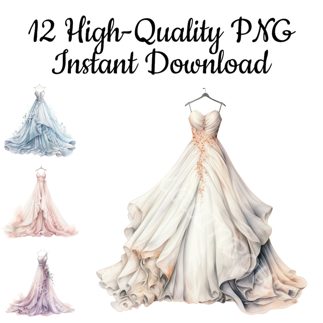 Wedding Gown Clipart, 12 Wedding Gown PNG, Bride Gown Illustration ...
