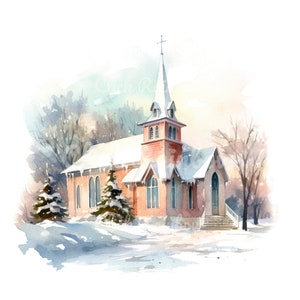 Church in Winter Clipart, 12 High-quality PNG, Christian Printable ...