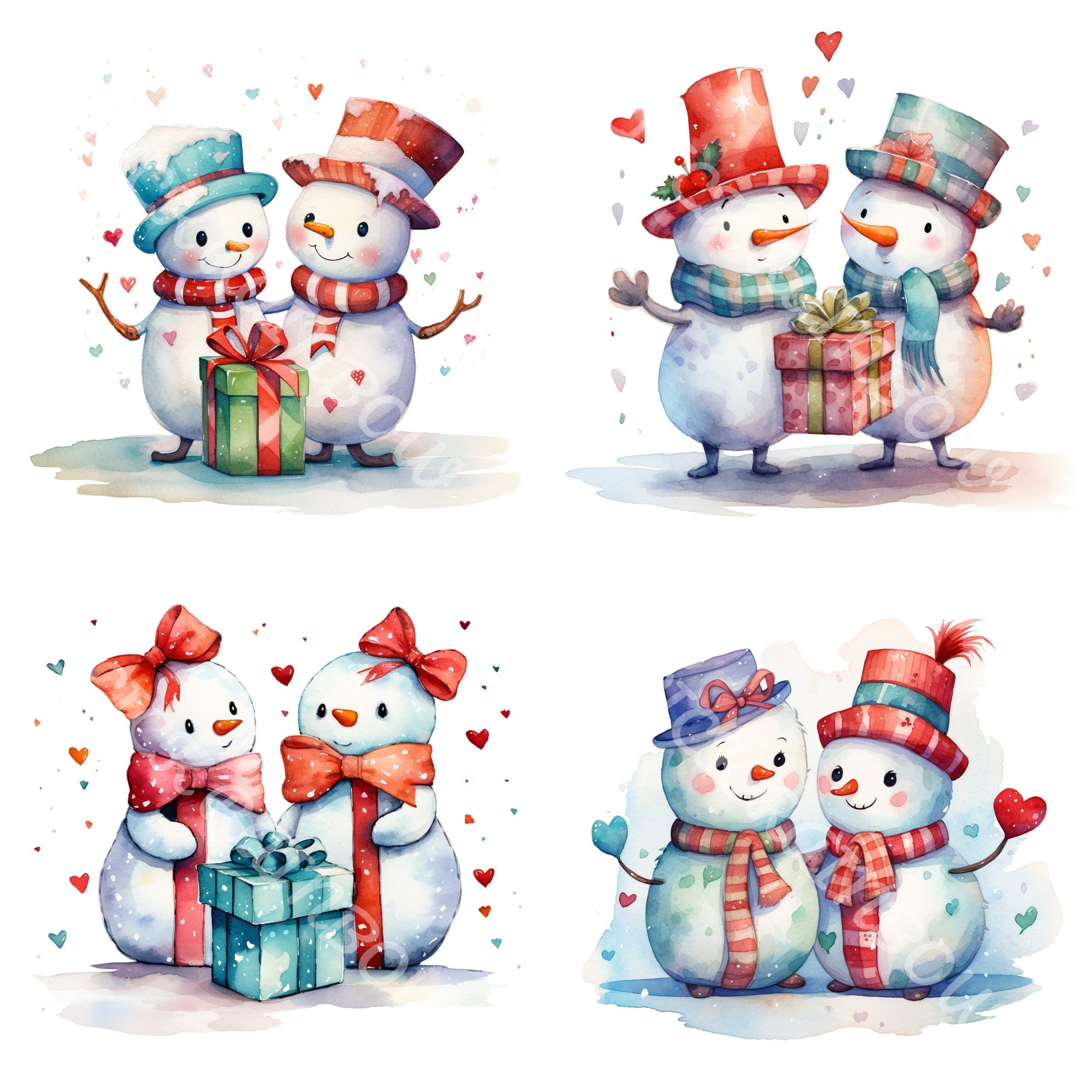 Cute Snowmen Clipart, 12 High-quality PNG, Snowmen Illustration ...