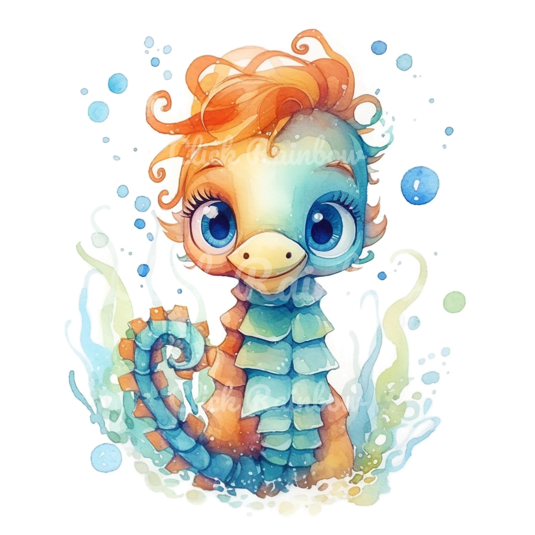 Cute Watercolor Seahorse Clipart, 12 PNG Illustrations (digital ...