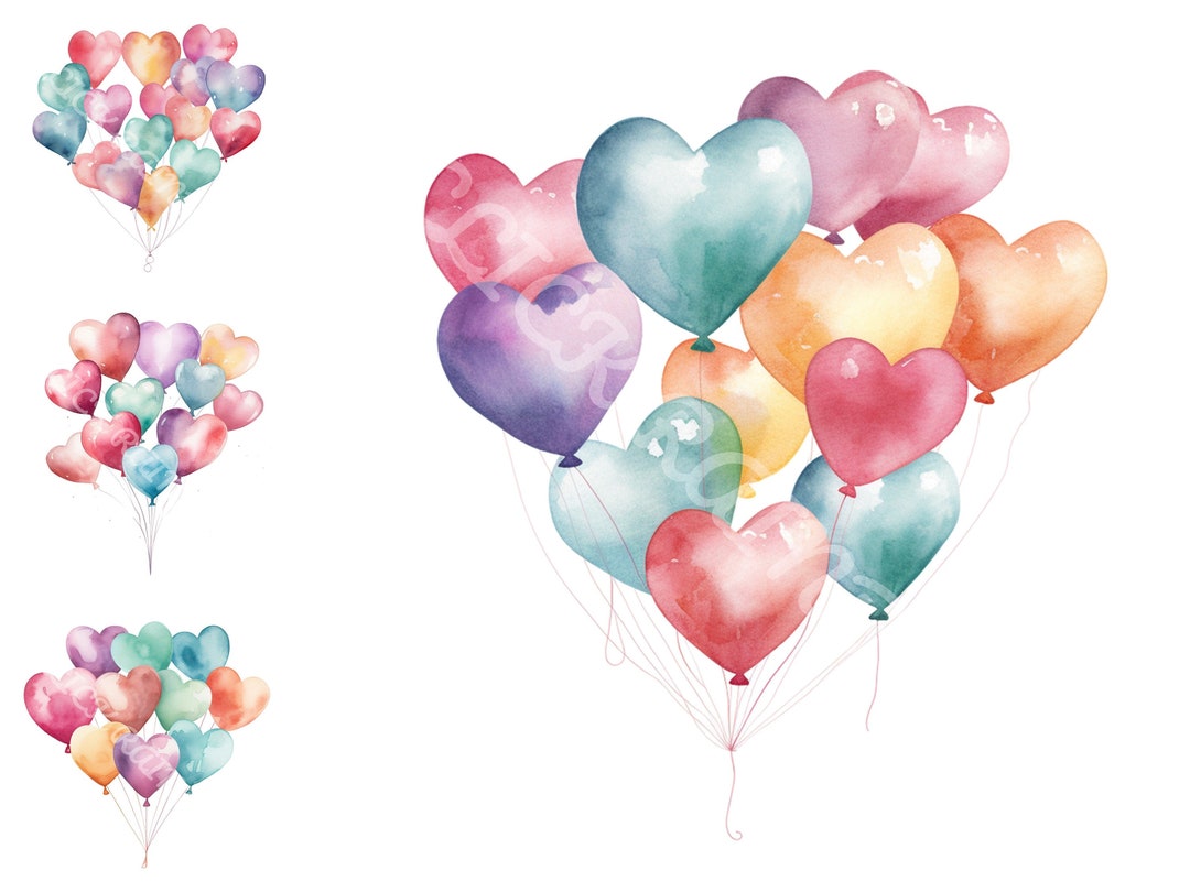 Heart Shaped Balloons Clipart, 12 Balloons PNG, Love Art Print, Digital ...