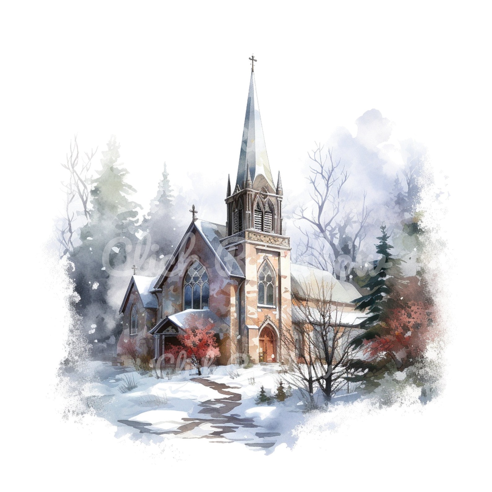 Church in Winter Clipart, 12 High-quality PNG, Christian Printable ...