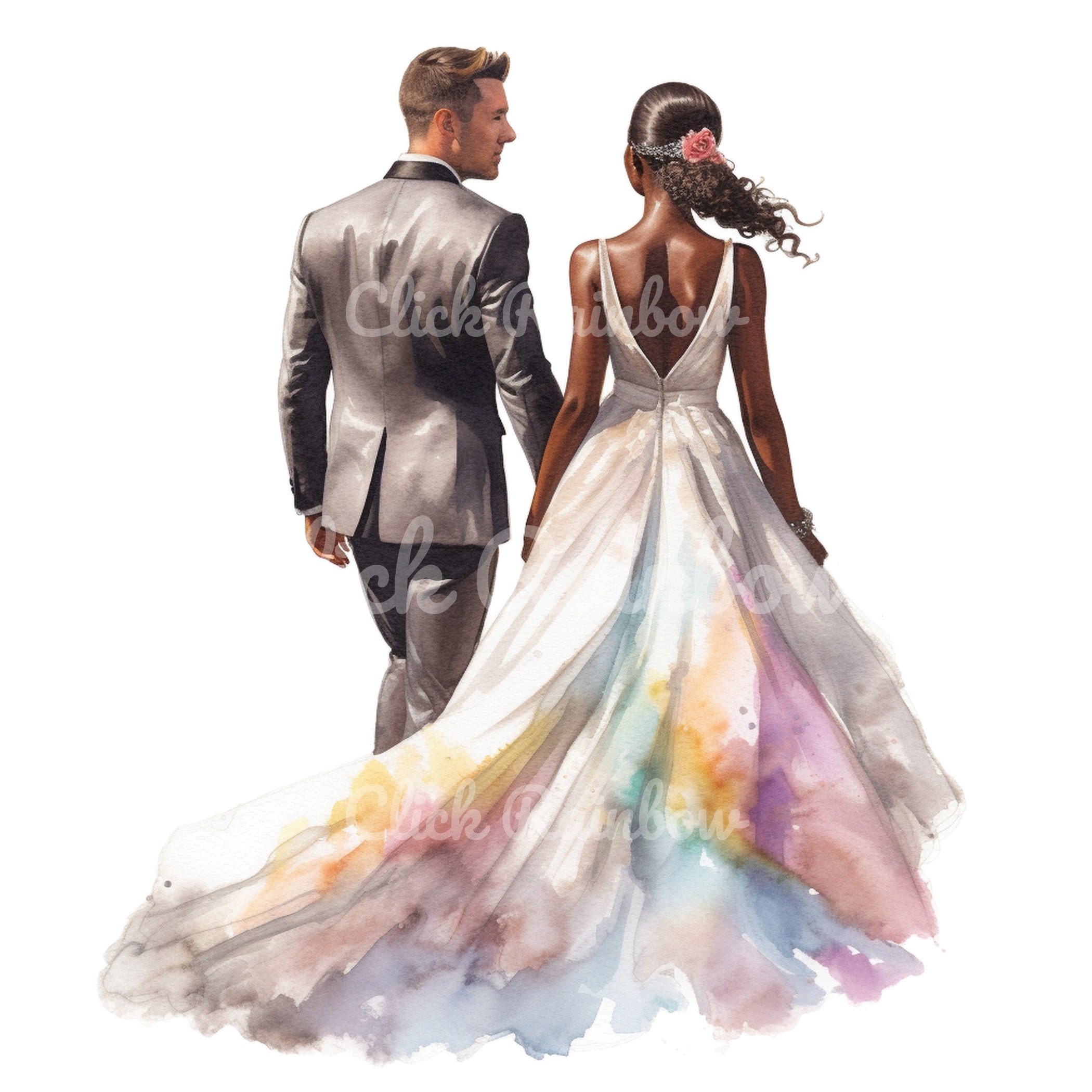 Biracial Just Married Couple Clipart, 12 High-quality PNG, Mixed Couple ...