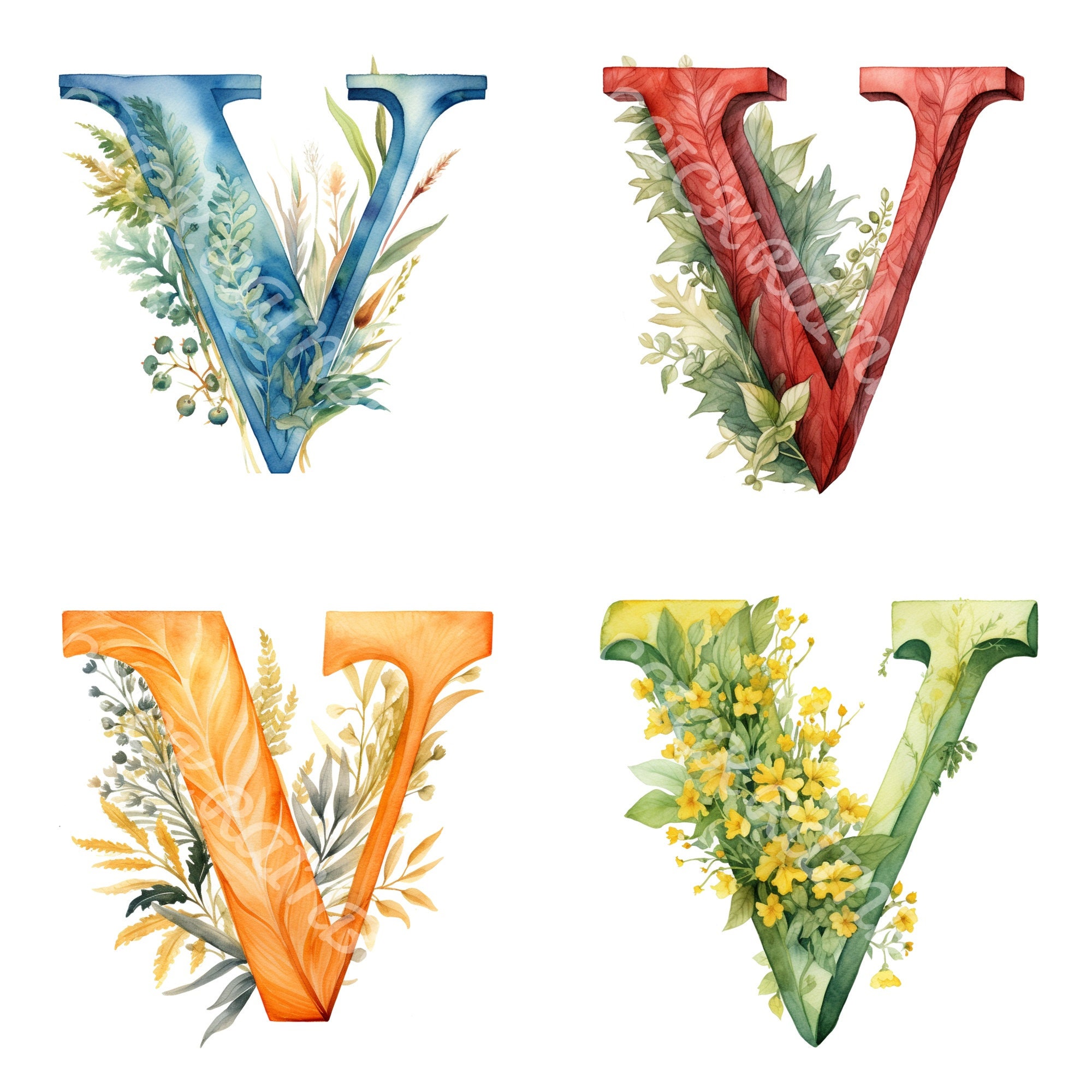 Letter V Clipart, 12 High-quality PNG, Artistic Letter Printable ...