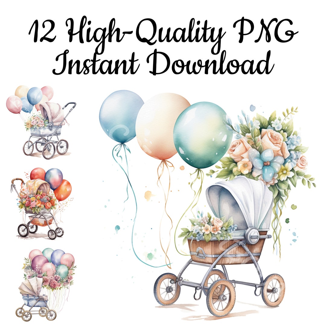 Stroller With Flowers Clipart, 12 Baby Stroller PNG, Stroller ...