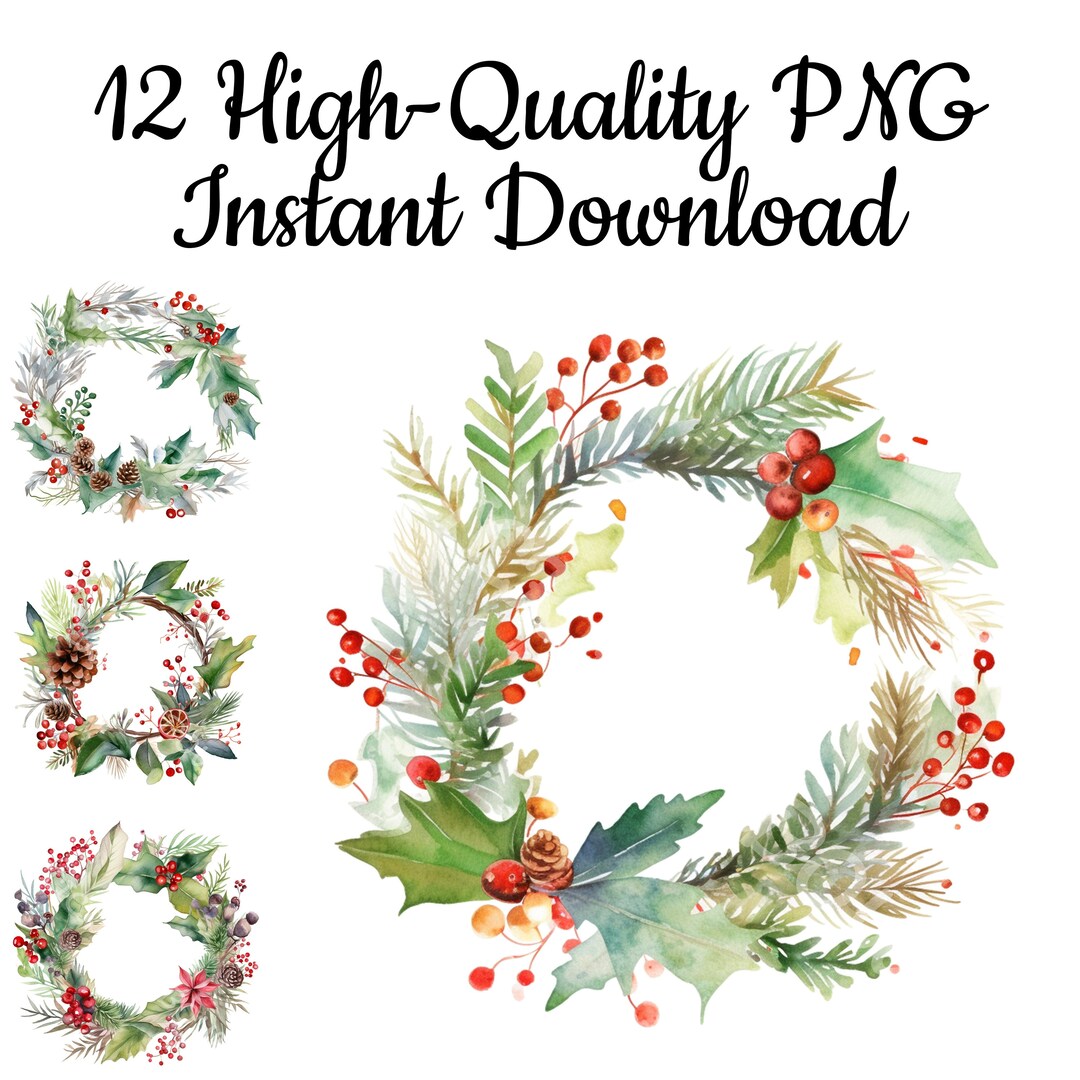 Holly Wreath Clipart, 12 Christmas Wreath PNG, Holly Wreath ...