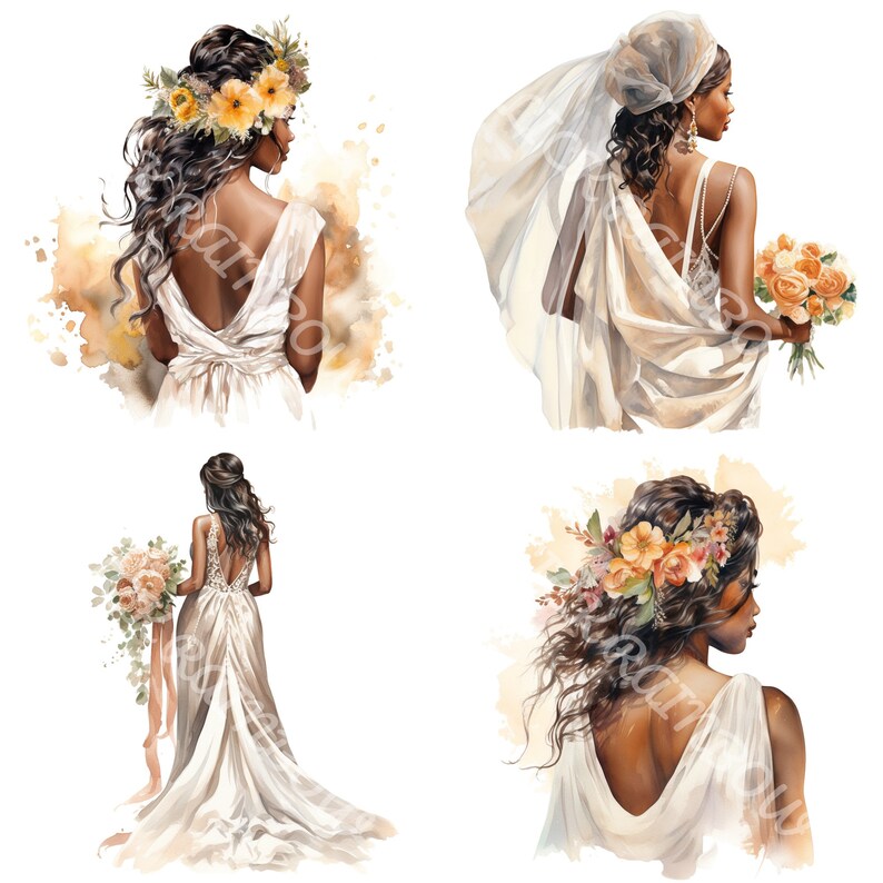 Black Bride Clipart: PNG Wedding Illustrations (instant Download) - Etsy
