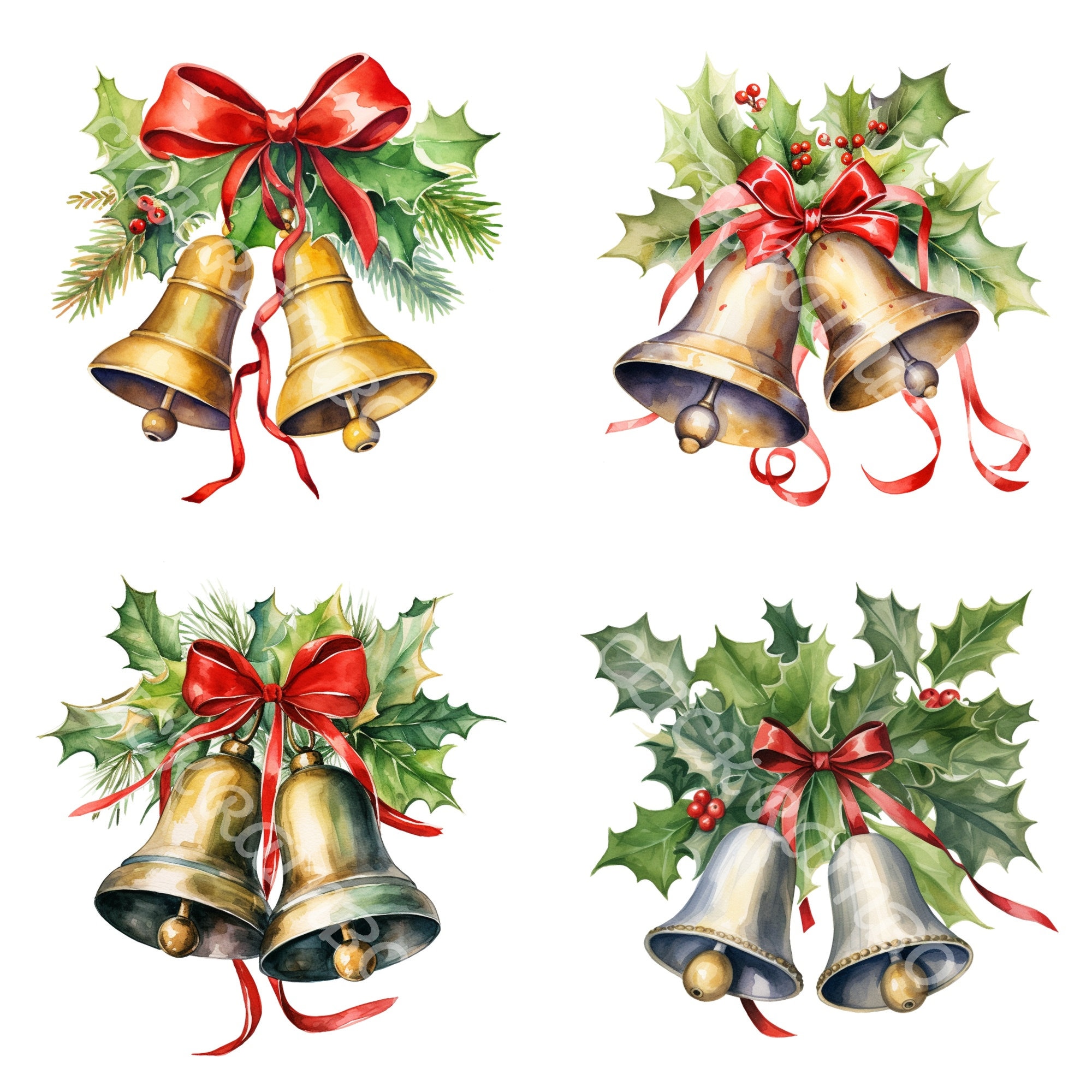 Christmas Bells Illustration, 12 High-quality PNG, Sublimation ...