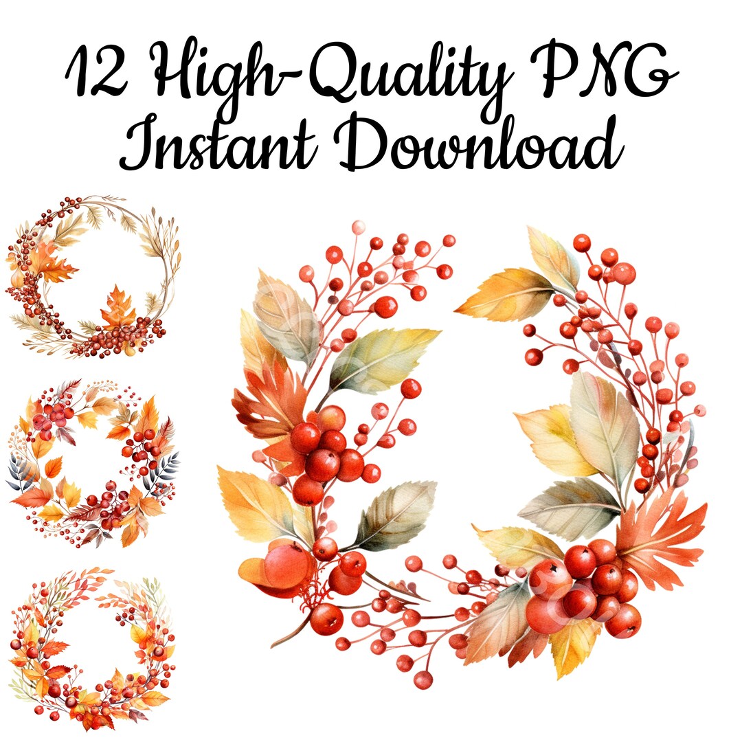 Fall Wreath Clipart, 12 Fall Wreath PNG, Fall Wreath Illustration, Fall ...