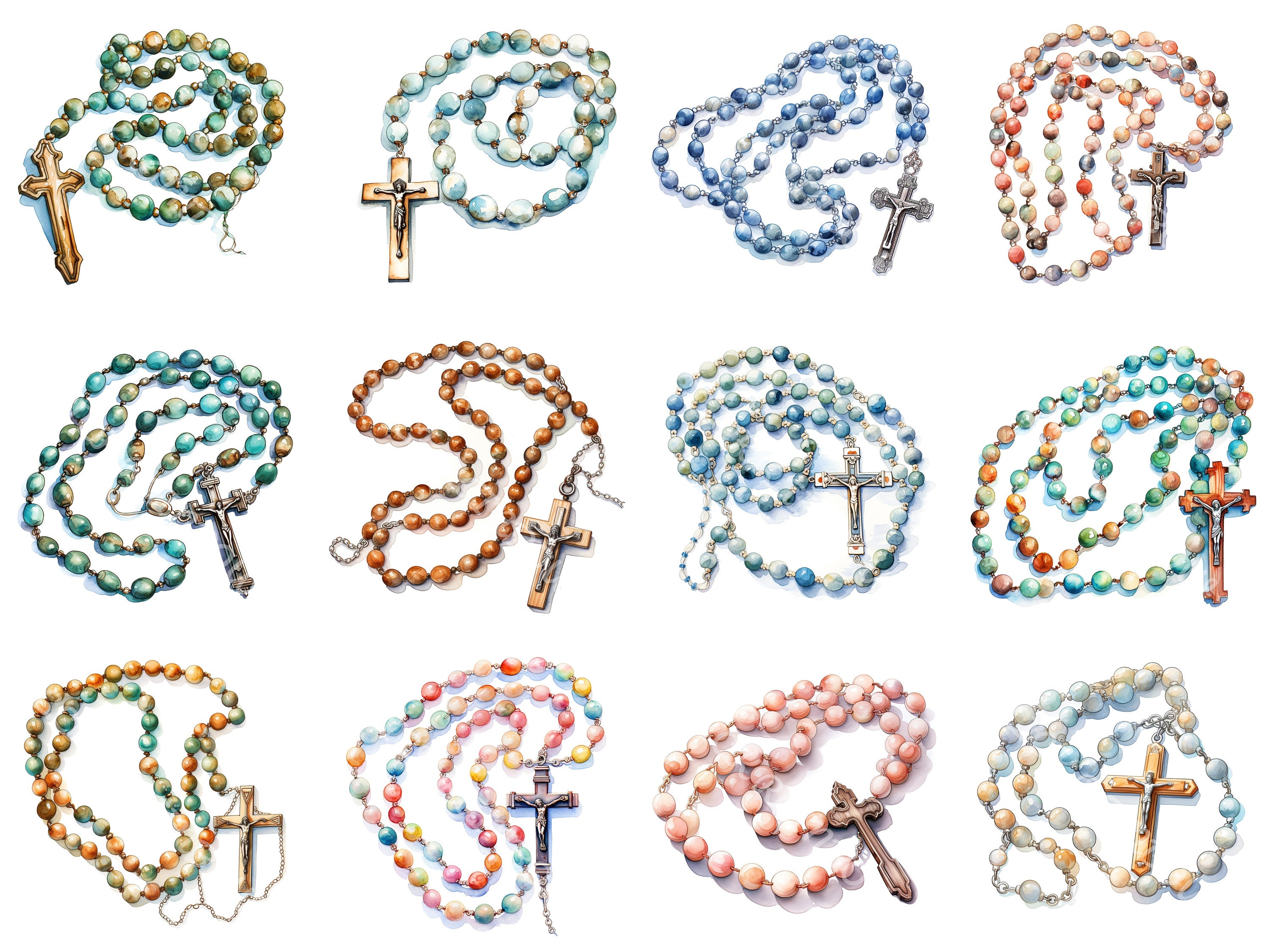 Rosary Clipart: Christian PNG Illustrations for Crafts (digital ...